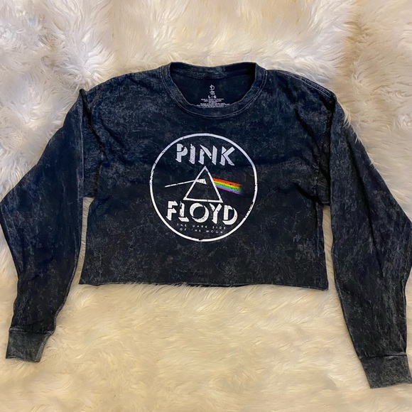 Pink Floyd | Tops | Pink Floyd Acid Wash Cropped Long Sleeve Band Tee ...